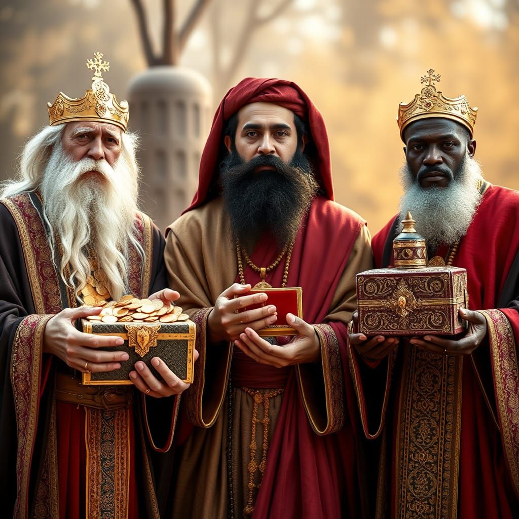 Regal Magi of Christmas: Three Kings Stand United - AI Art