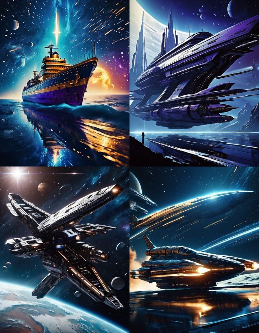 Elegant Dagger Ship Speeds Through Starry Cosmos i... - AI Art
