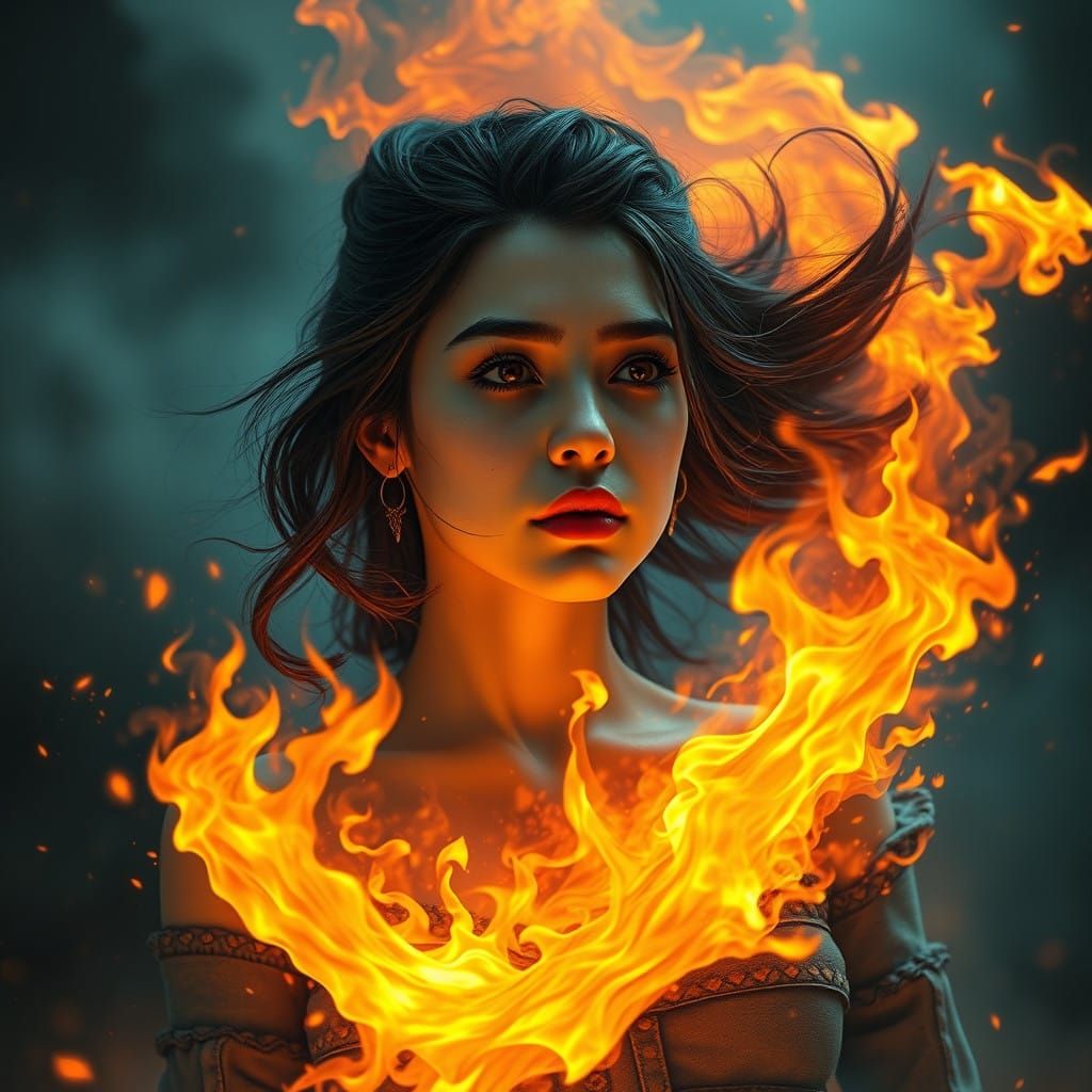 Hellfire Witch - Surreal Fantasy Goddess Ignites with Blazin...