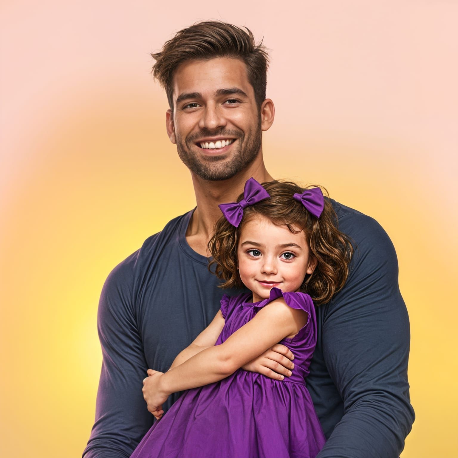 Tall, muscular, former athlete dad holding his fou... - AI Art