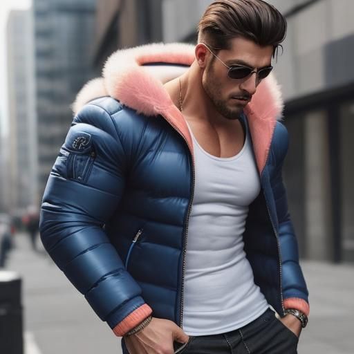 Muscular guy wearing open puffer jacket - AI Generated Artwork ...