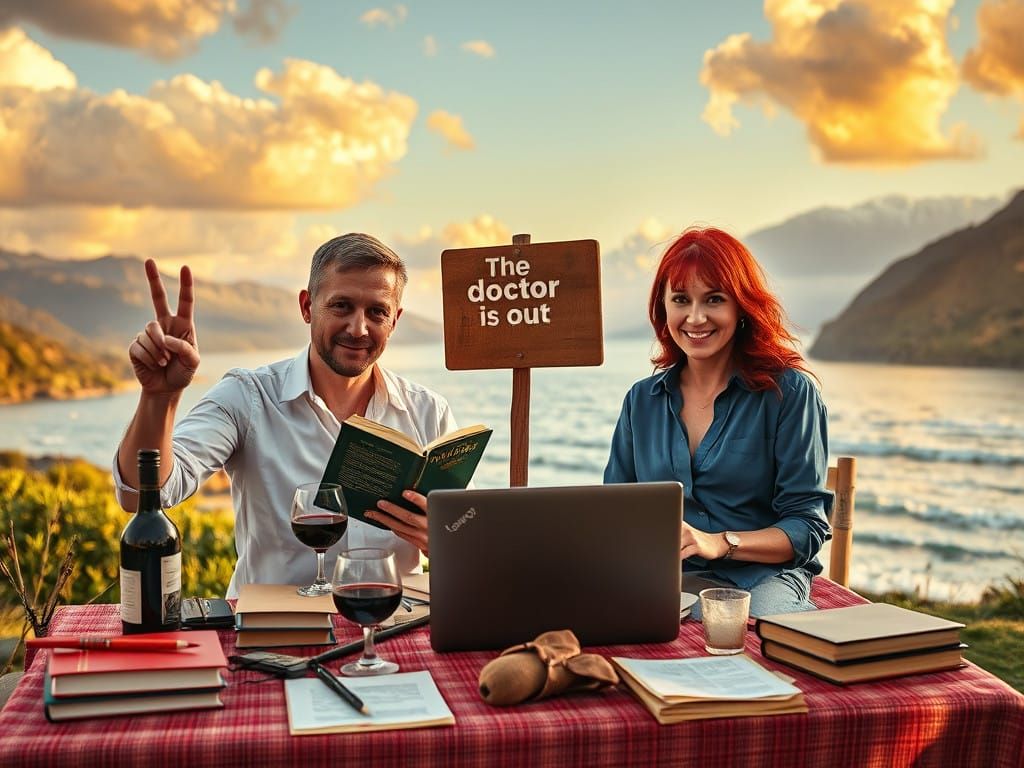 Retirement is near - Happy Golden Hour Retirement Scene with...