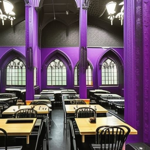 Gothic coffee cafe with Black walls with purple accents& Beautiful ...