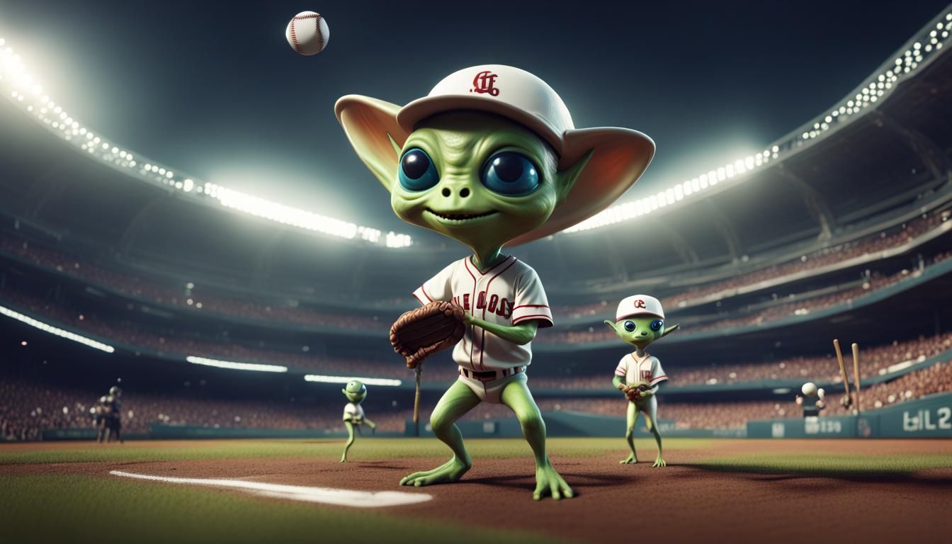 adorable aliens playing baseball in a stadium - AI Generated Artwork ...