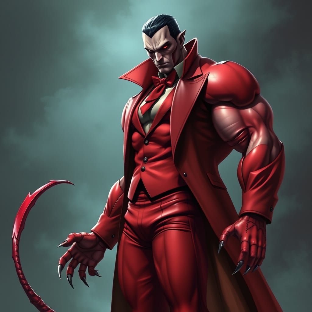 Cyberpunk Vampire Cop in Red Tuxedo - AI Art