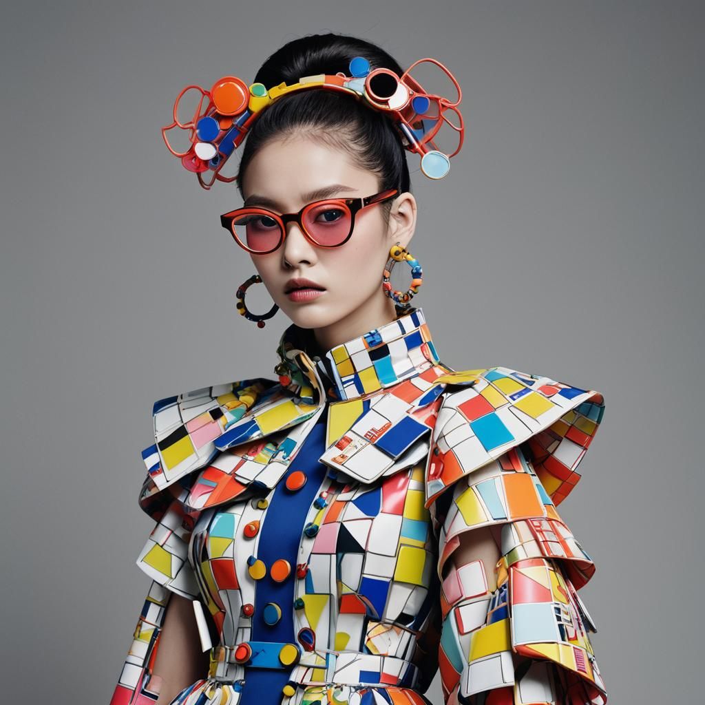 Studio shot, half body shot, very frontal pose, dazed editorial style ...