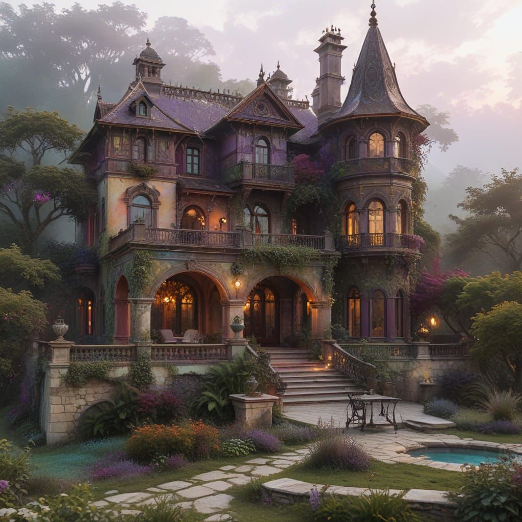 Fractal haze crimson orange purple magenta cyan lime gradient blend :: oil painting, thick ...