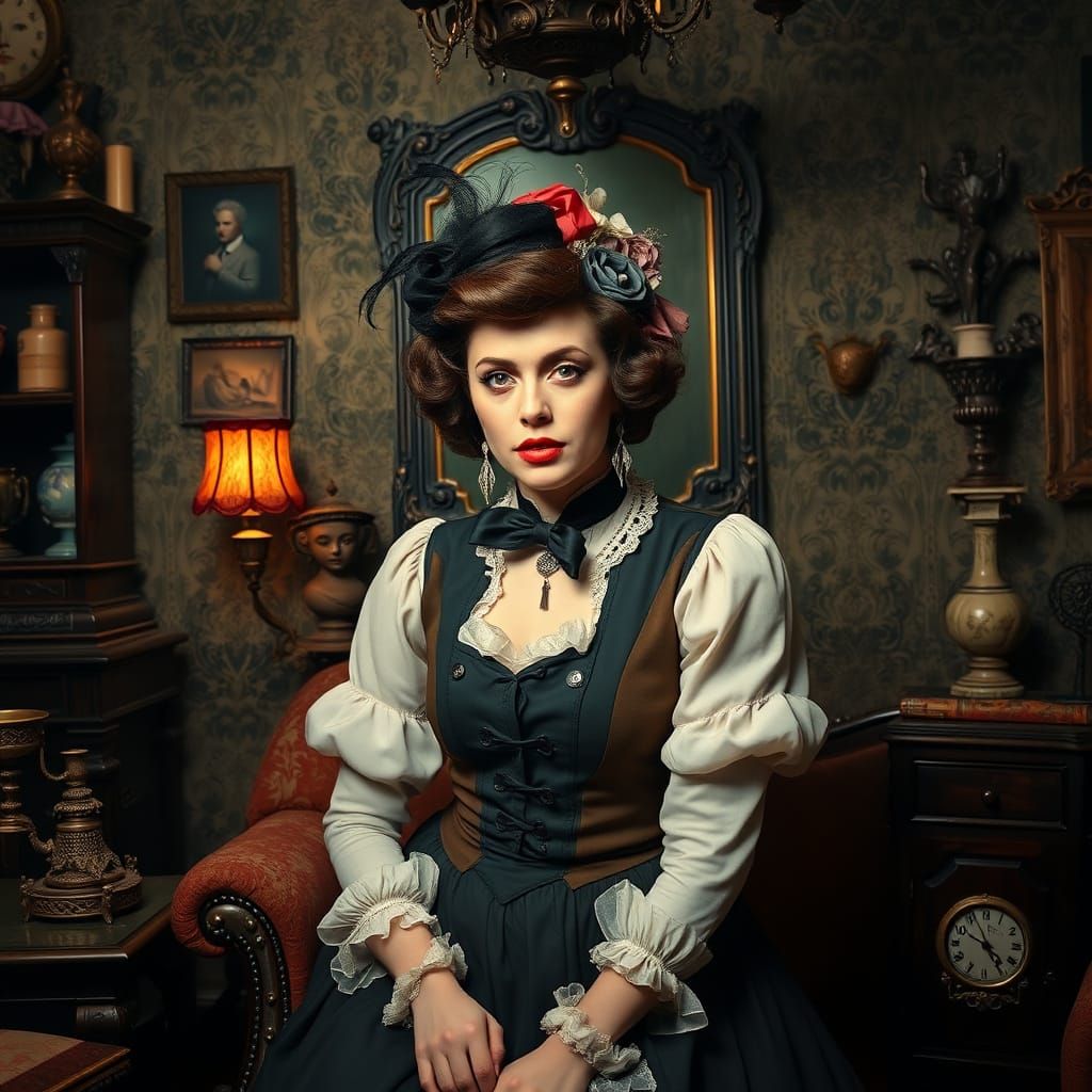 Spinster - Eccentric Spinster in Ornate Victorian Parlor