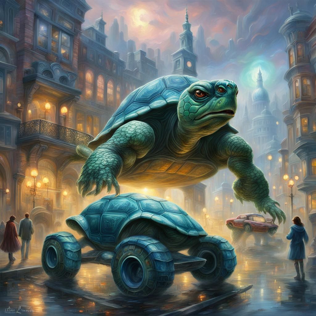 giant alien monster turtle stomping a city car - AI Generated Artwork ...