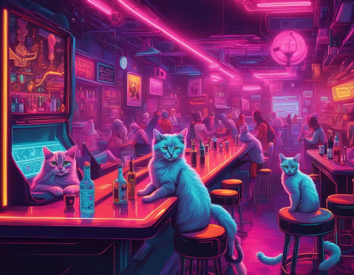 Synthwave Cats in a Cyberpunk Bar - AI Generated Artwork - NightCafe ...