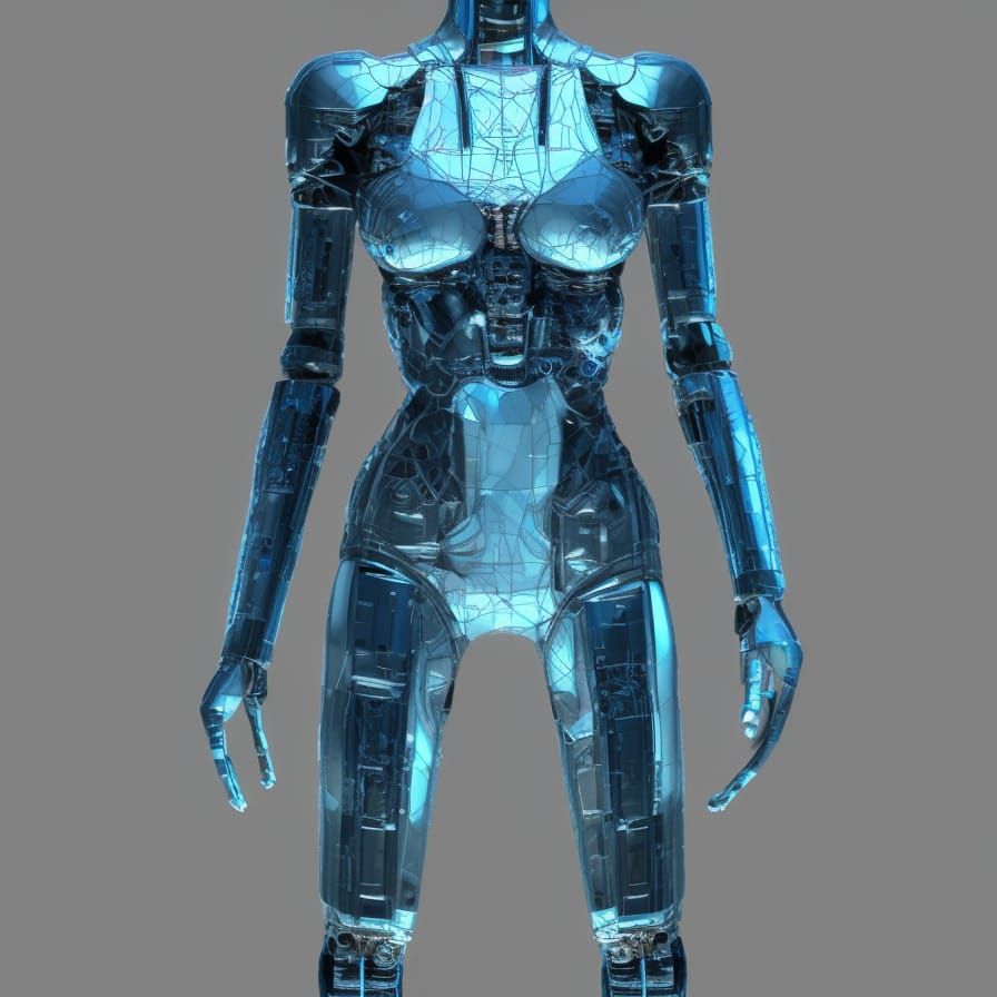 Blueprint of a human woman intricate mech details, ground level shot ...