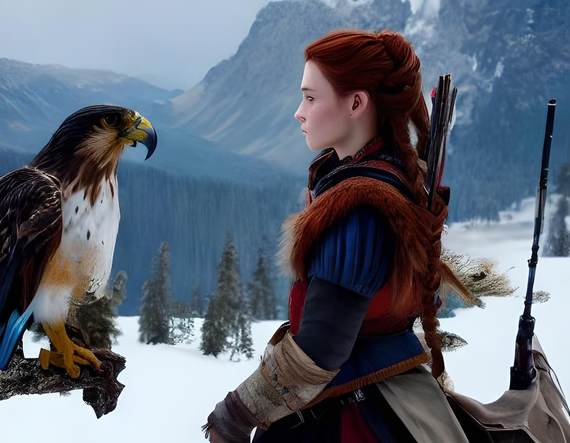 photograph 4k hdr of real life aloy smoking holding a falcon cosplay ...