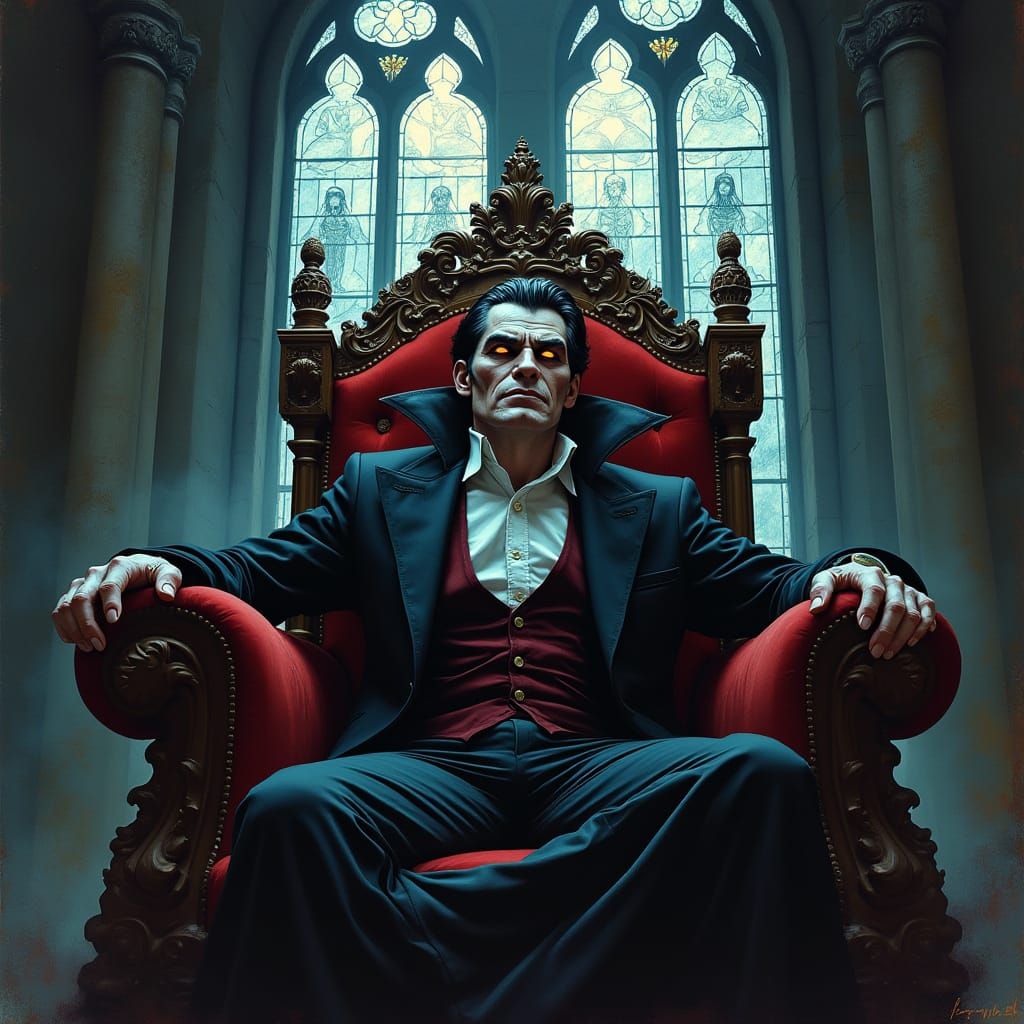 Regal Vampire Lord Condemns Darkness in Gothic Spl... - AI Art