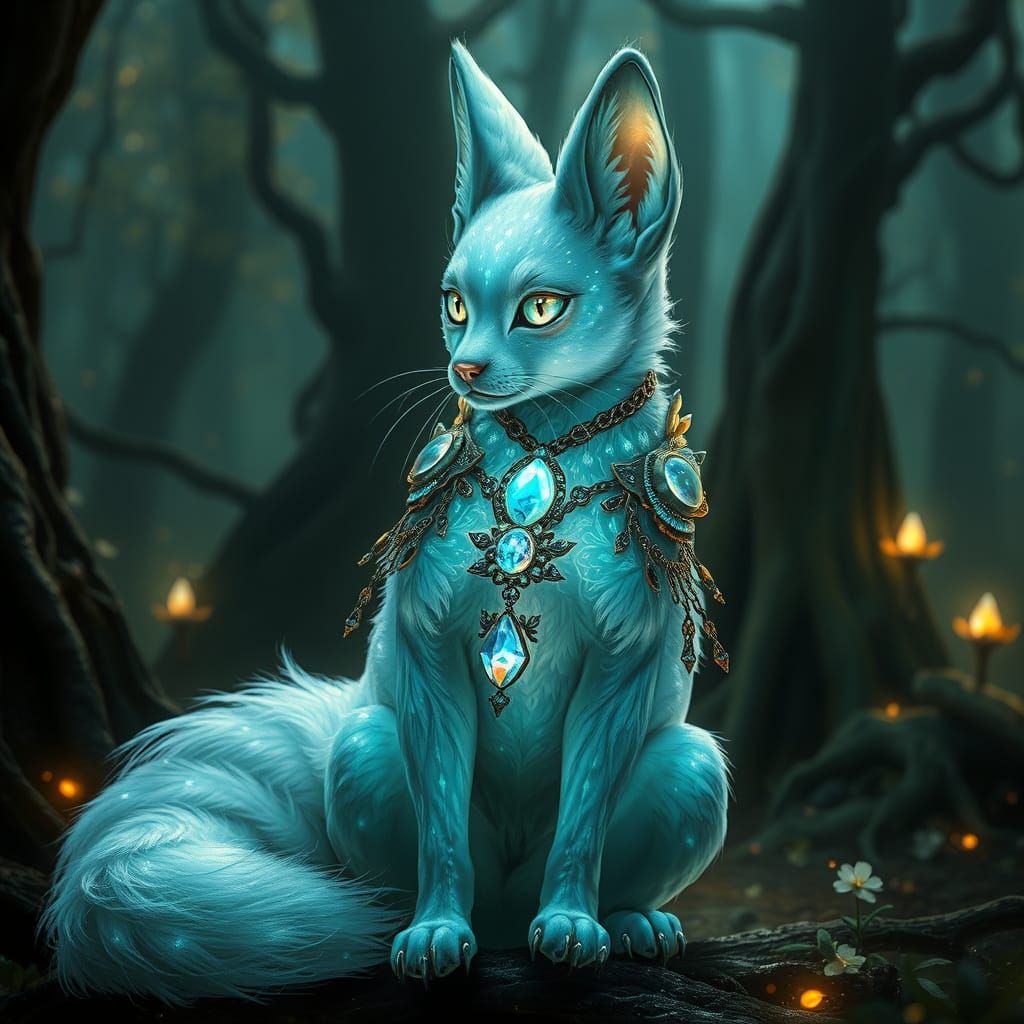 Divine Fox - Majestic Kitsune in Mystical Bioluminescent For...