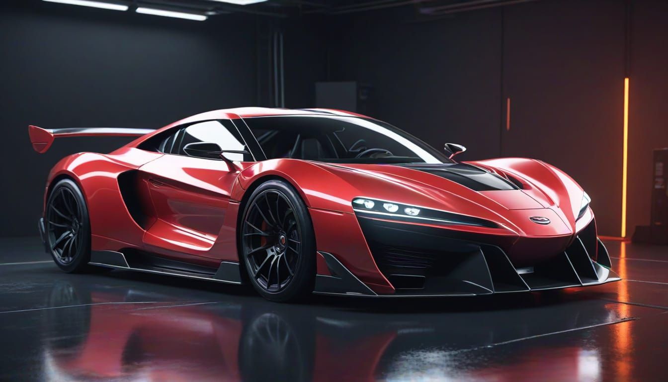 Futuristic Concept Car in Neon-Lit High-Tech Studi... - AI Art