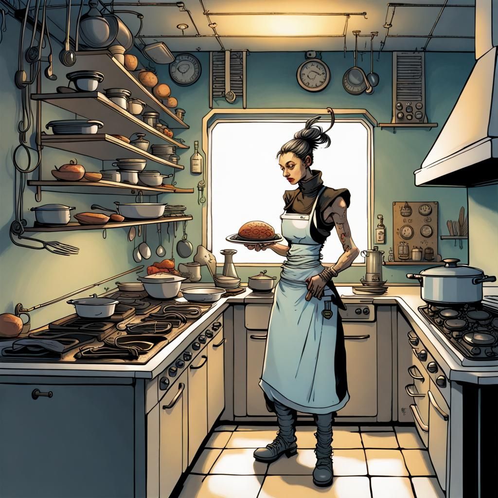 Cyberpunk cook in a cyberpunk kitchen, Anton Pieck style - AI Generated ...