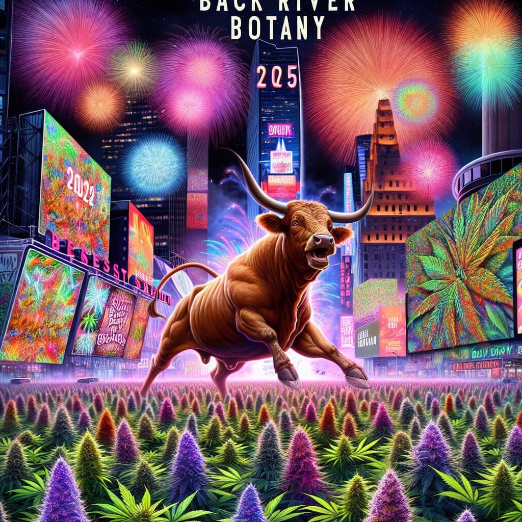 Bull Celebrates New Year in Vibrant Cannabis Wonde... - AI Art