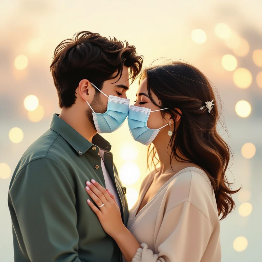 Sickness doesn’t prevent love ️ - Romantic Kiss with Masks...