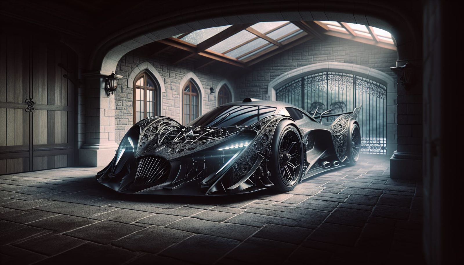 a gothic supercar in a driveway - AI Generated Artwork - NightCafe Creator