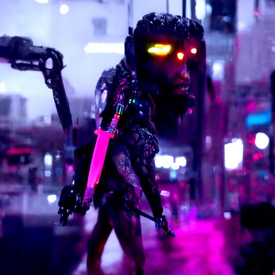 Cyborg monster with sword 8k cyberpunk 2099 blade runner 2049 neon - AI ...