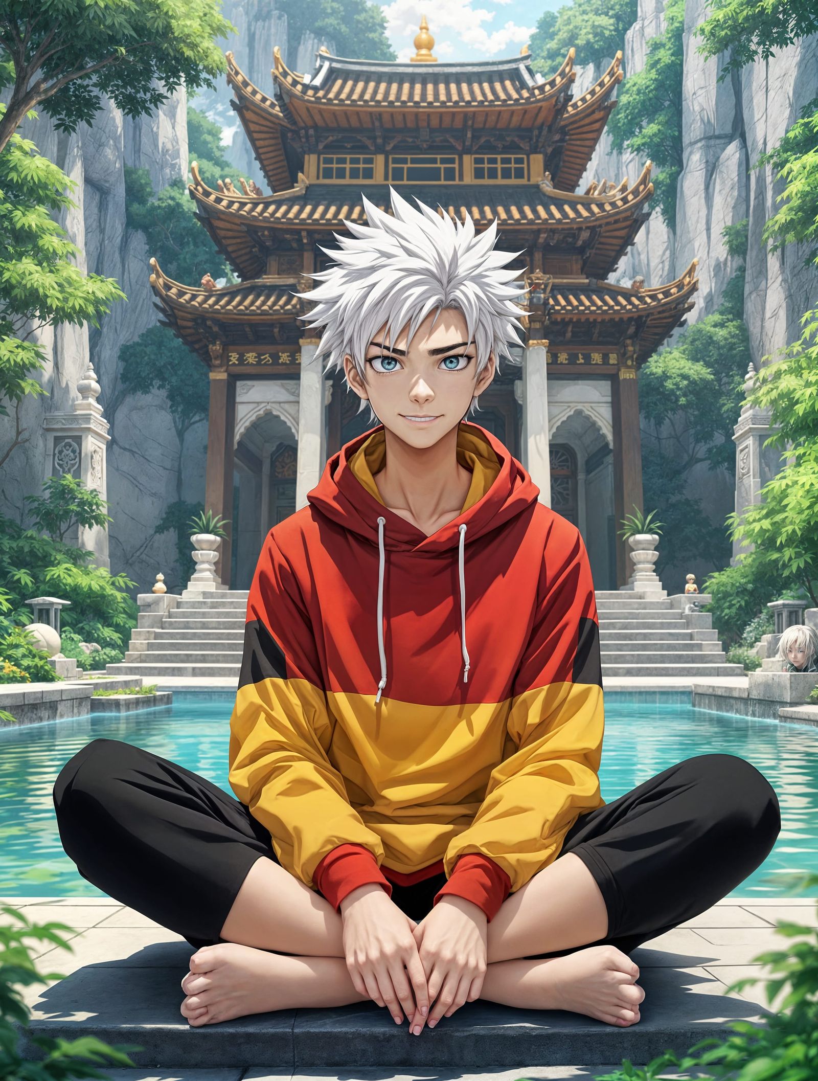 Calm Avatar Airbender in Eastern Temple Attire - AI Art