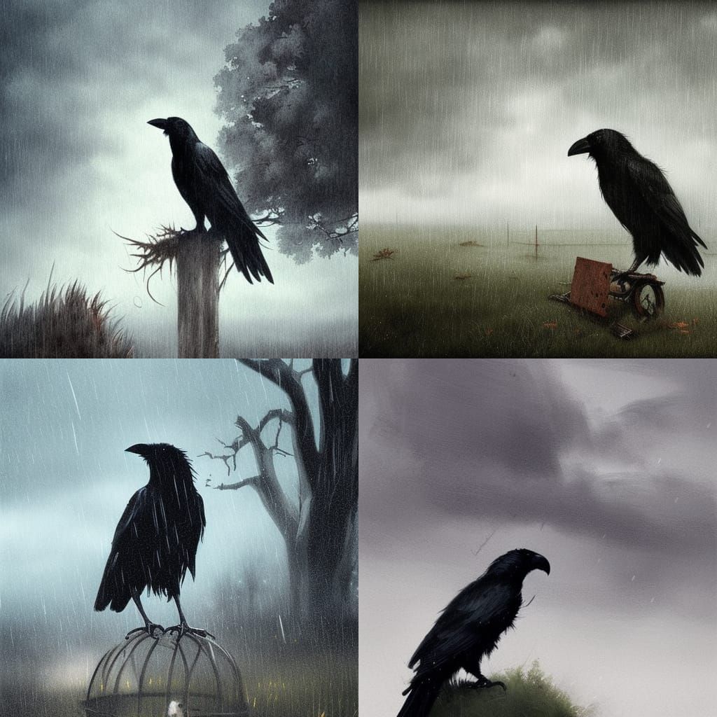 Lonely crow sitting in the rain country side - AI Generated Artwork ...