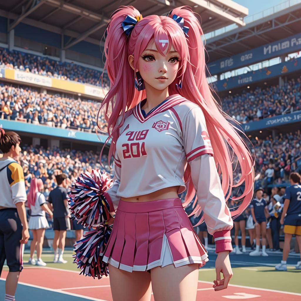 A Cheerleader with Pom-Poms - 6 - AI Generated Artwork - NightCafe Creator