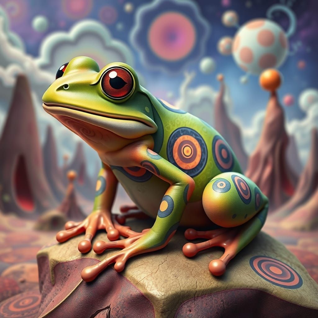Quirky and trippy frog - Futuristic Frog in Whimsical Escher...