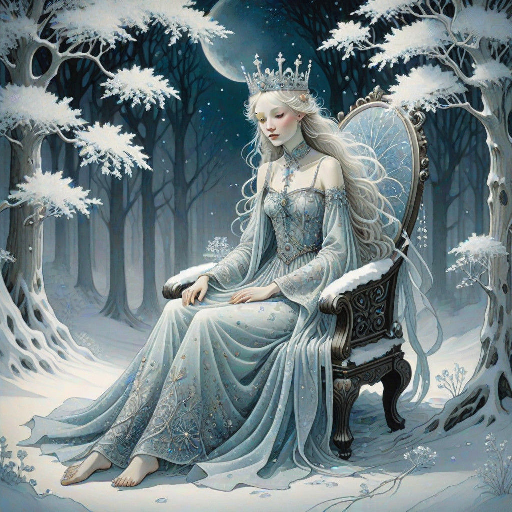 Enchanted Winter Fairy Queen, Whimsical Illustrati... - AI Art