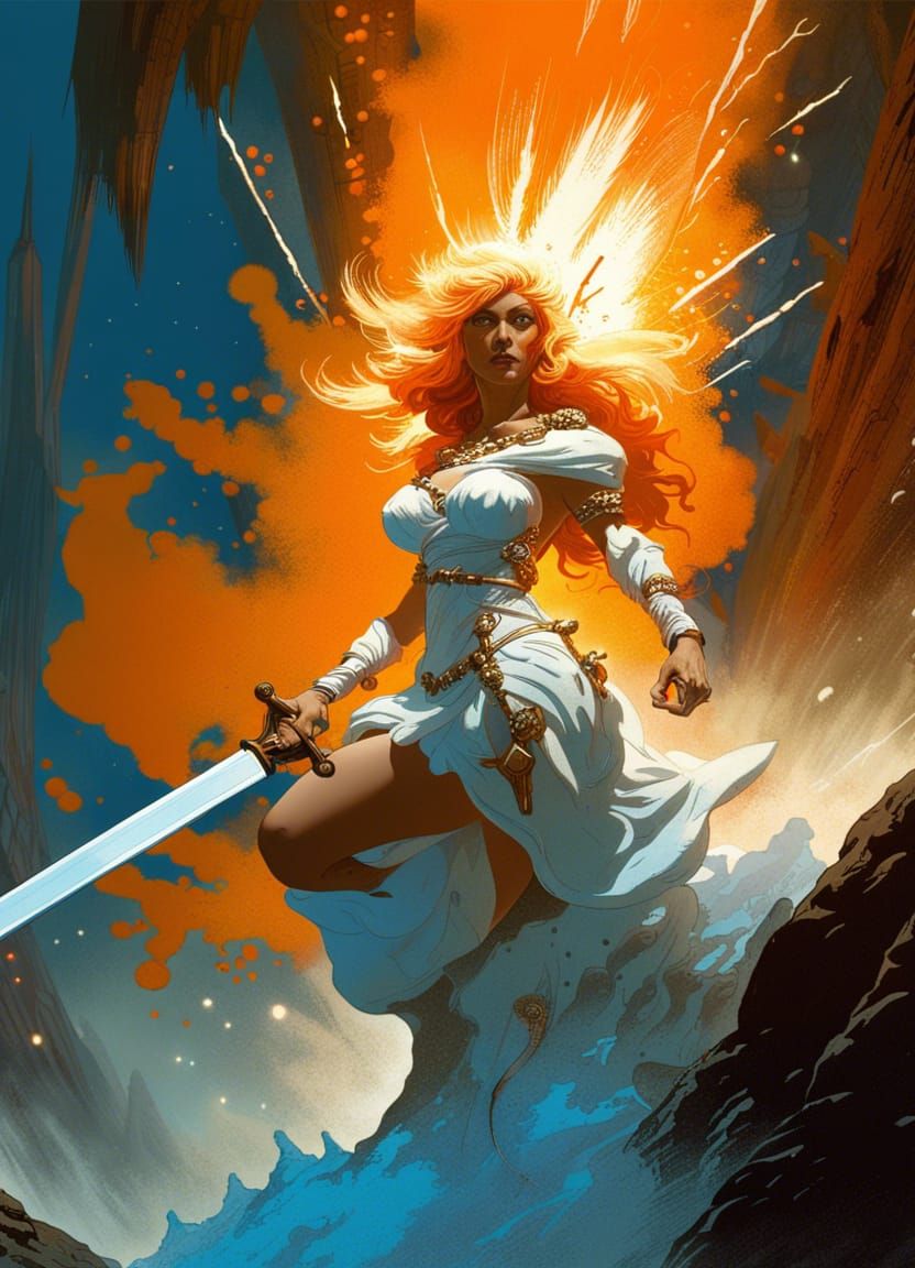Queen of Swords (Frazetta) - AI Generated Artwork - NightCafe Creator