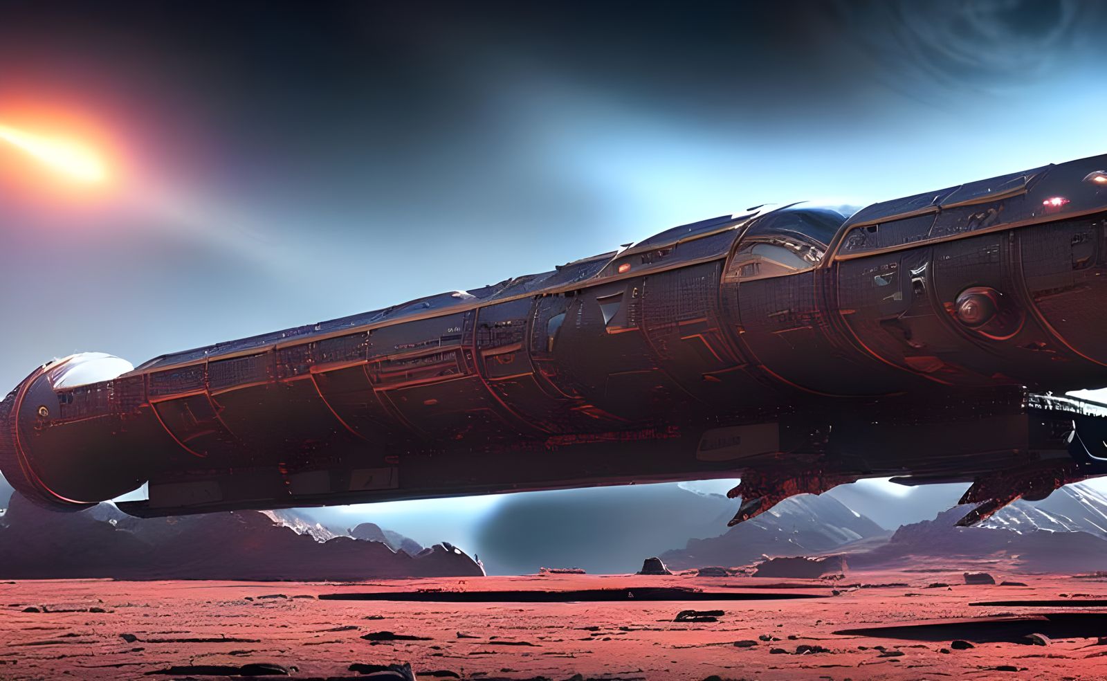 Large NASA-Punk style Spaceship landing on an alien planet. - AI ...