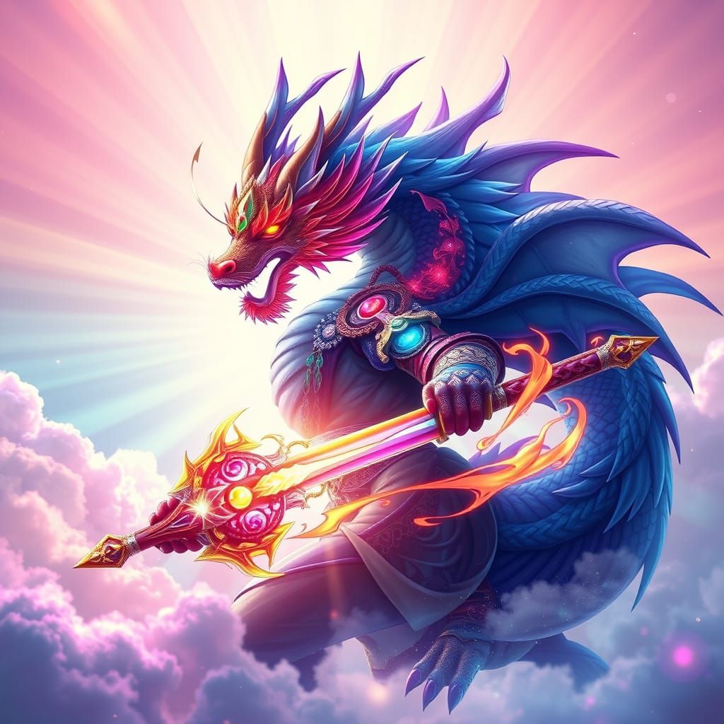 A cosmic astral jewelry fox-dragon warrior symbolizing the four seasons ...