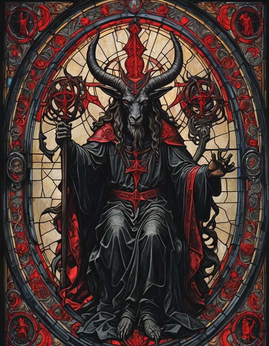 all black and dark red baphomet religious pose occult gothic stained ...