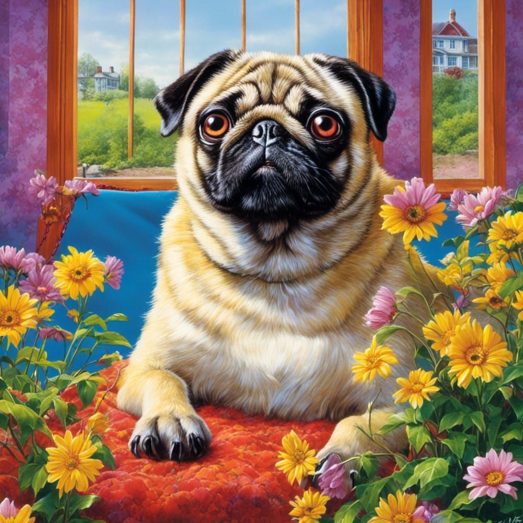 Spring pug - AI Generated Artwork - NightCafe Creator