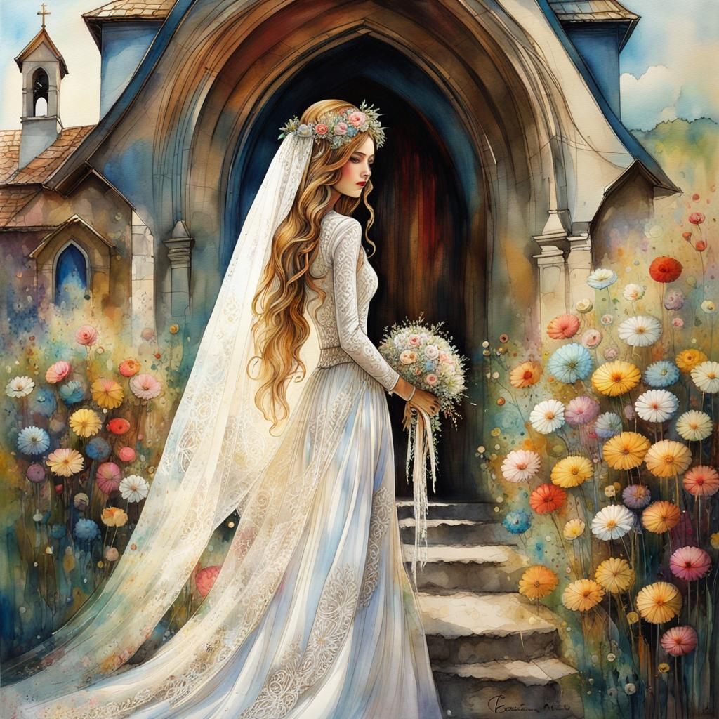 Bride outside Church - AI Generated Artwork - NightCafe Creator
