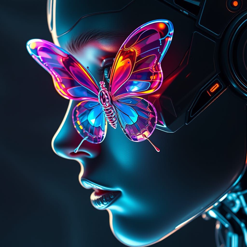 Surreal Cyberpunk Butterfly Breaks Free from Cybor... - AI Art