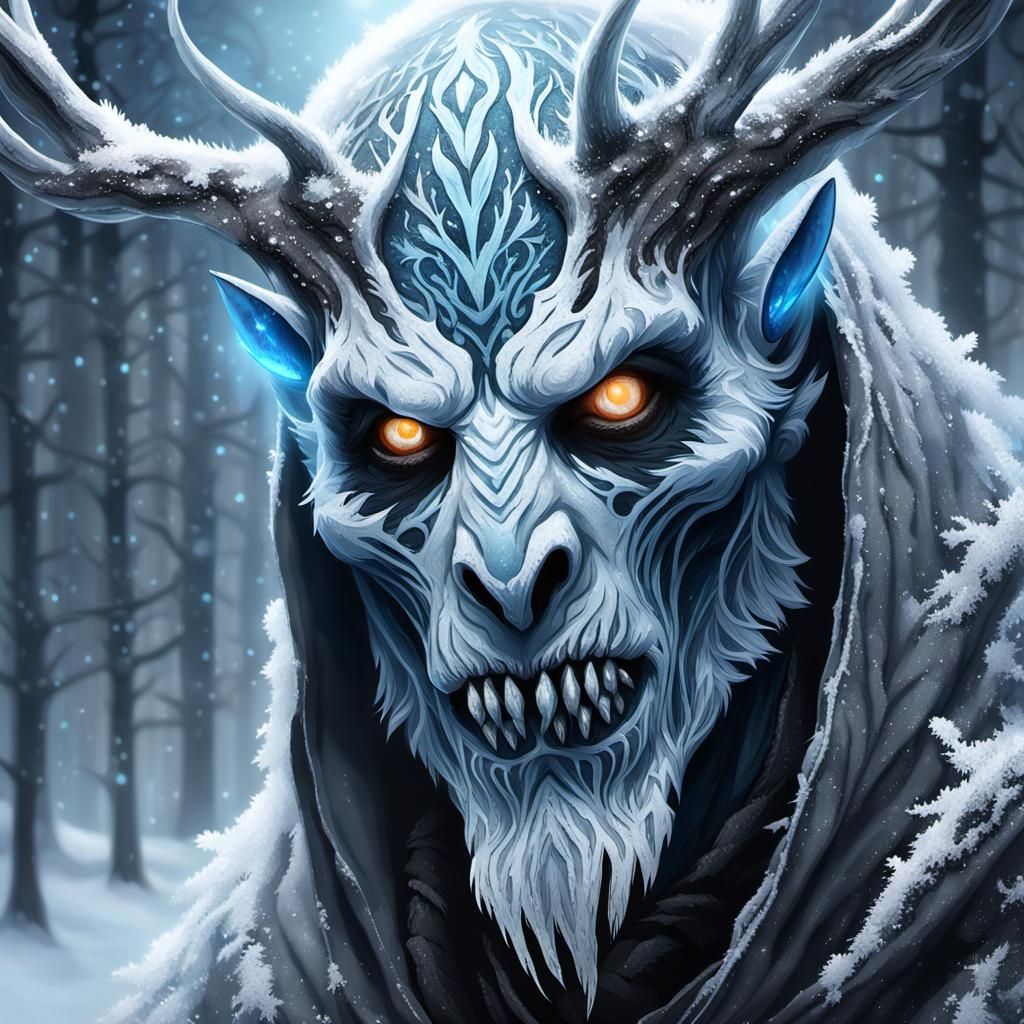 Wendigo - Glowing Wendigo in Frosty Hooded Portrait