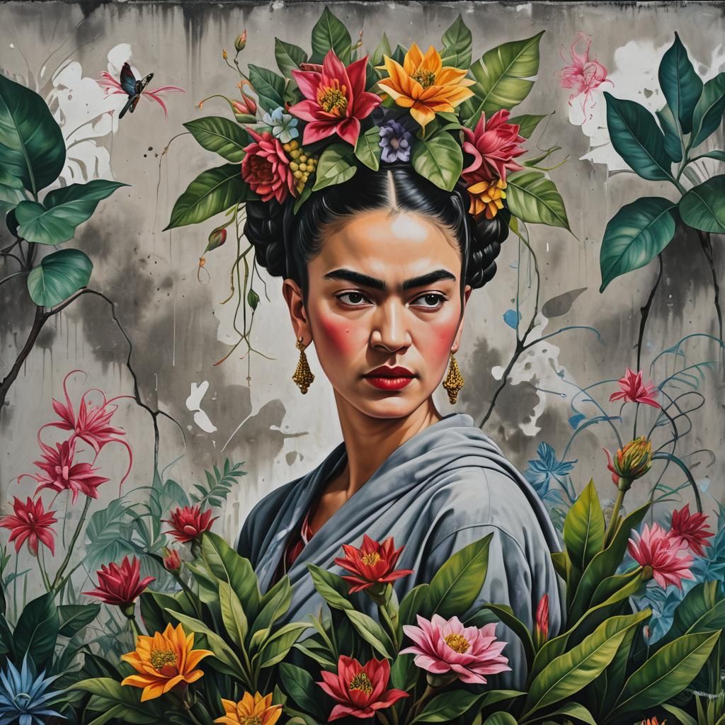 Frida Floral Mural - AI Generated Artwork - NightCafe Creator