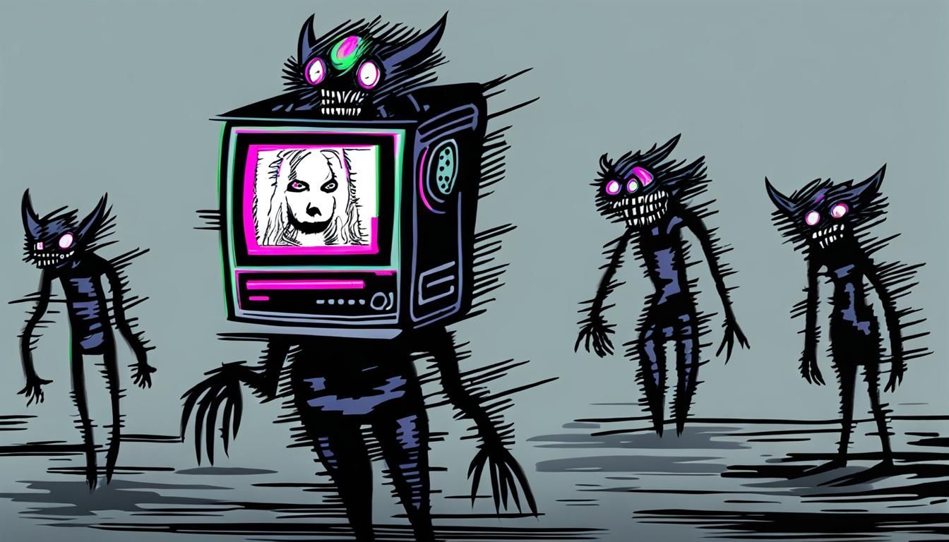 glitch hacking tv creatures from hell - AI Generated Artwork ...