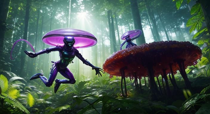 anthropomorphic jelly alien, hunting all life on planet Earth, jumping ...
