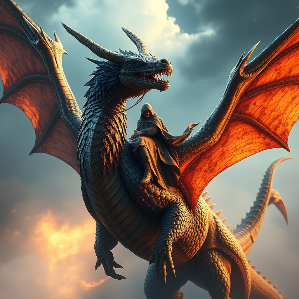 Dragon and Rider - Final - Epic Dragon and Rider in Flight,