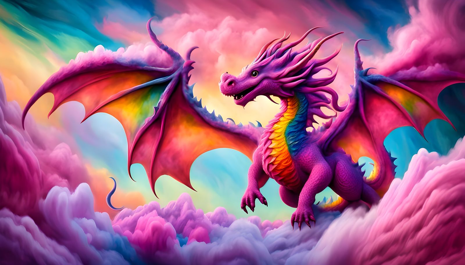 Crayon Dragon Flying in Candy Sky - AI Art