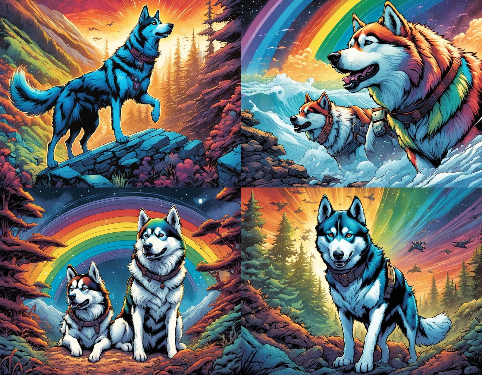 rainbow huskies - AI Generated Artwork - NightCafe Creator
