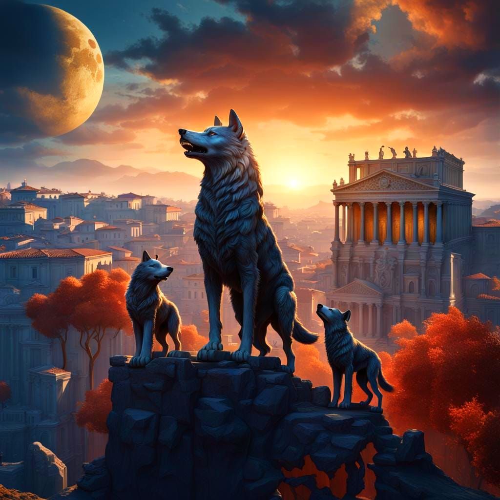 The Capitoline Wolf with twins Romulus and Remus. The Roman foundation myth