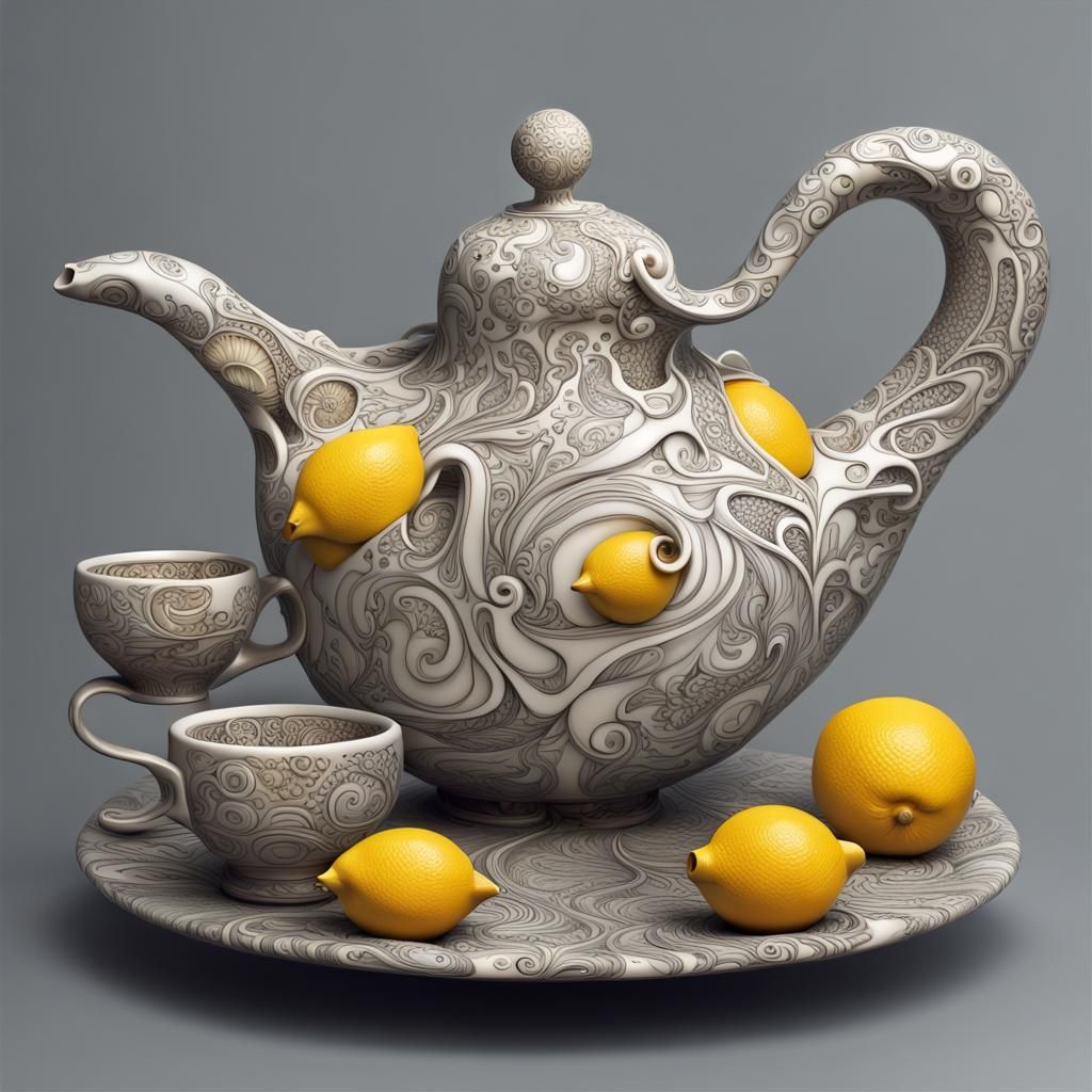 Lemon Fusion Clay Teapot. - AI Generated Artwork - NightCafe Creator