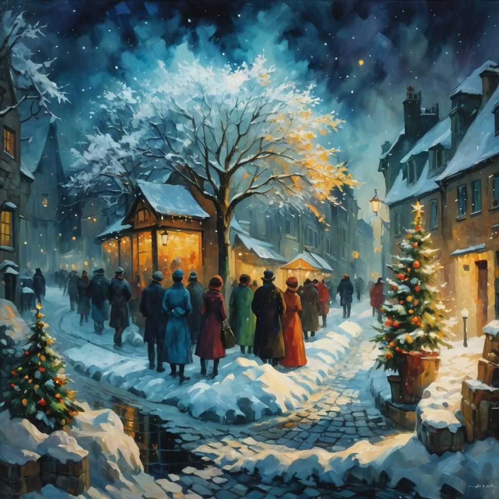 Christmas in Vibrant, French Street Scene