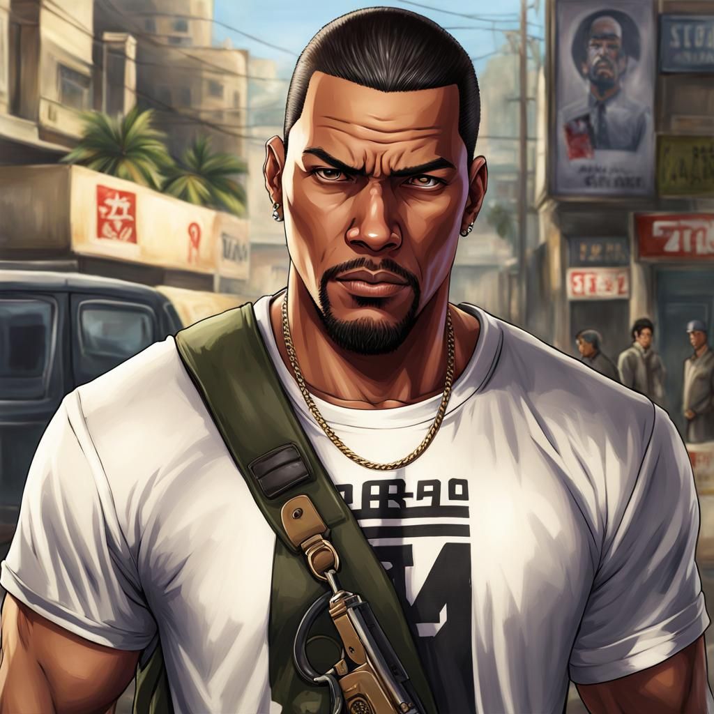 Realistic portrait of the game's CJ Character Grand Theft Auto San ...