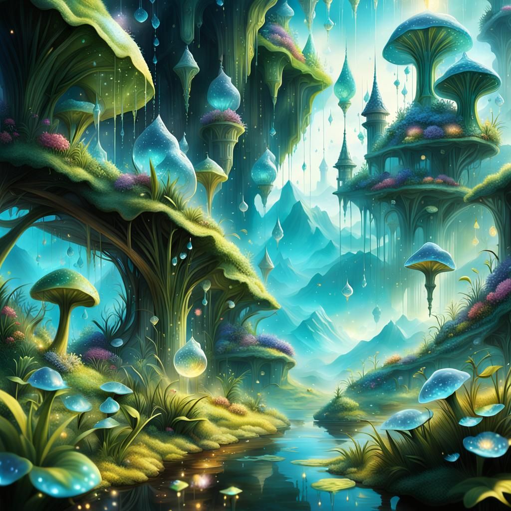 Imaginative scene that transport viewers into a world where dew drops ...