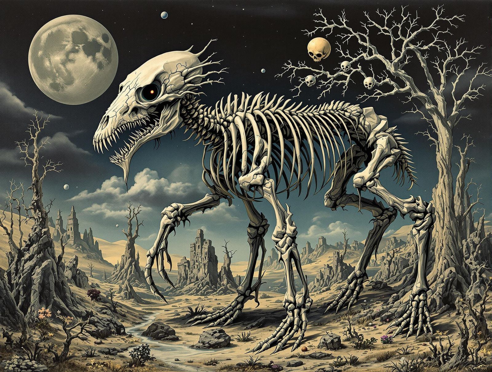 Skeletal - Surrealistic Skeleton in a Dreamlike Landscape