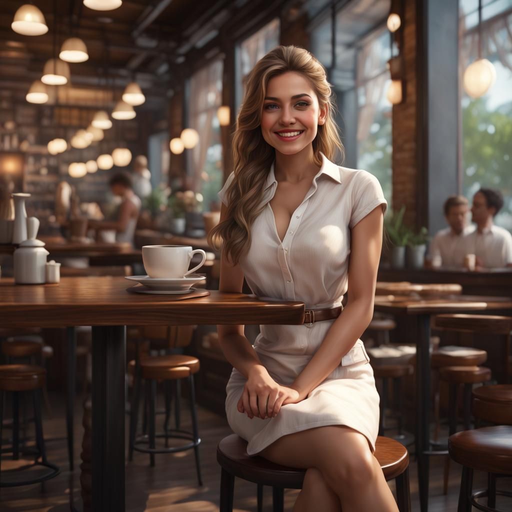Beautiful girl sitting in the coffee shop - AI Generated Artwork ...